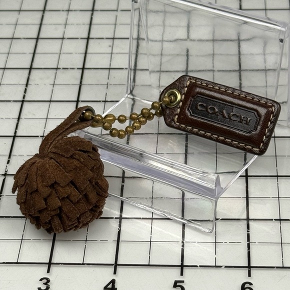 Coach | Accessories | Coach Brown Small Leather Keychain With Suede Pom ...